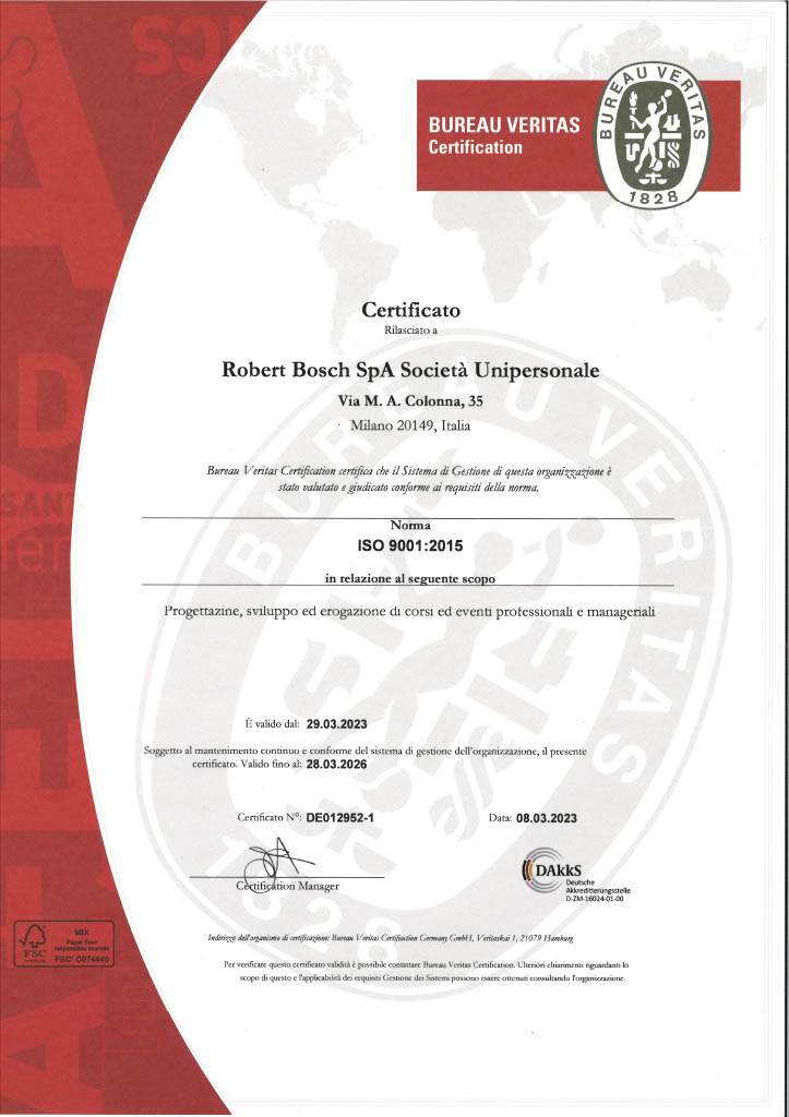 Certificazione ISO 9001:2015 Bosch TEC | TEC - Training, Esperienze ...